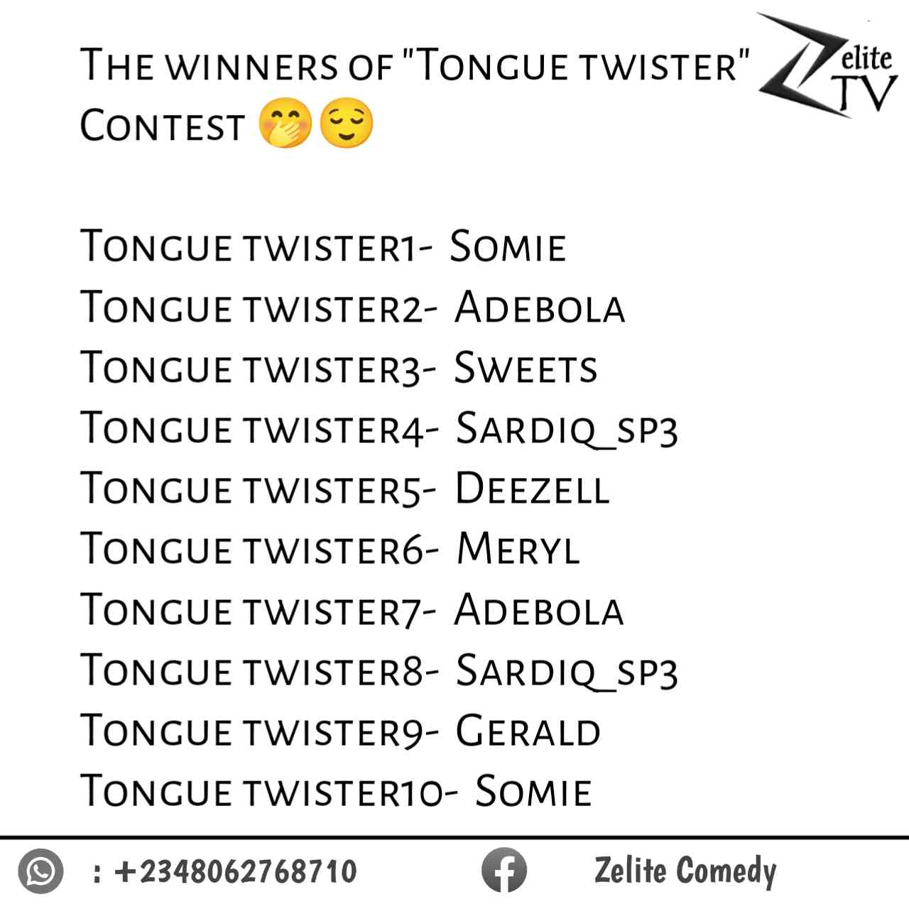 The Winners Or The Tongue Twister Contest 🤩🤩